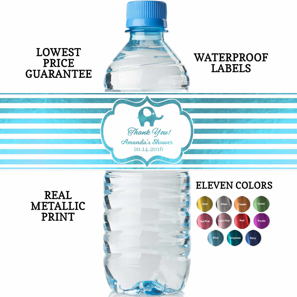 Water Bottle Labels Baby Boy Shower REAL Metallic Print Lowest Price