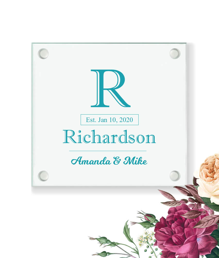 Personalized Wedding Glass Coasters Last Name